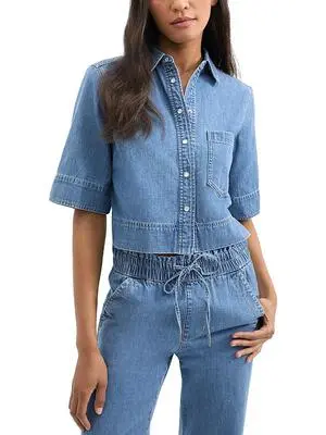 Veronica Beard Spruce Cropped Denim Shirt - Amethyst Forest