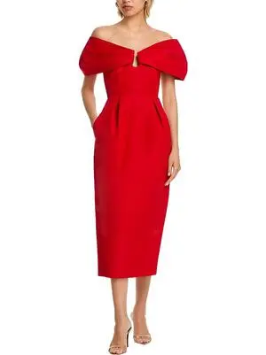 Carolina Herrera Silk Off-the-shoulder Column Dress - Scarlet