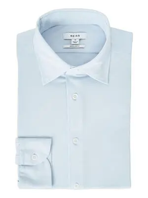 REISS Voyager Regular Fit Button-through Travel Shirt - Soft Blue