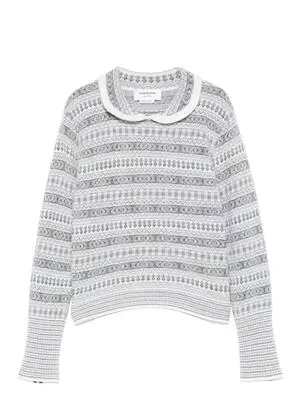 Thom Browne Fair Isle-jacquard Peter Pan Collar Sweater - White