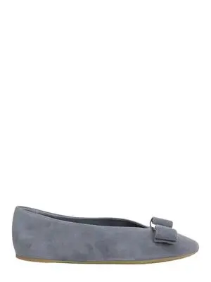 FERRAGAMO Bow-embellished Suede Ballet Flats - Blue