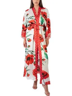 MAZZEI Poppy-print Belted Maxi Dress - White