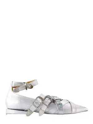 Toga Buckle-strap Pointed Ballet Flats - Silver