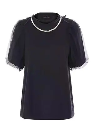 Simone Rocha Pearl-embellished Puff-sleeve T-shirt - Black