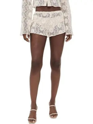Lioness Floral Embroidered Crochet Shorts - Cream Floral