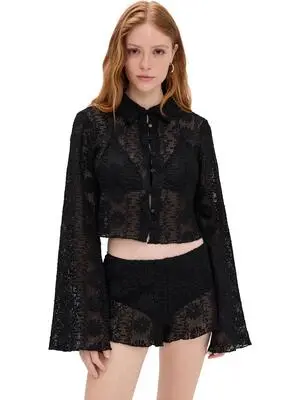 Lioness Crochet Babydoll Top - Onyx Floral