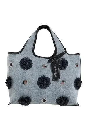3.1 Phillip Lim Denim Mini Market Tote With Leather Flowers - Washed Indigo
