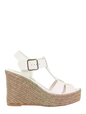 PALOMA BARCELO 100mm Alison Leather Wedge Sandals - White