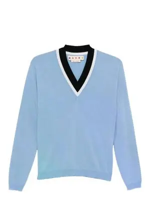 Marni V-neck Virgin Wool Sweater - Blue