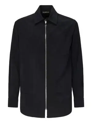 GIULIANO GALIANO Zip-front Italian-collar Shirt - Blue