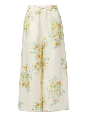 ALEMAIS Alémais Juliette Floral Linen Wide-leg Pants - Beige