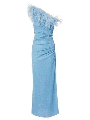 Oseree Lumière Plumage One-shoulder Maxi Dress - Blue