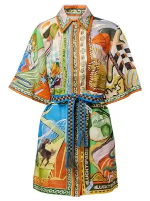 ALEMAIS Alémais Lucky Pace Printed Linen Shirt Dress - Multicoloured