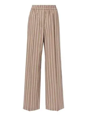 Brunello Cucinelli Striped Cotton-blend Wide-leg Pants - Brown