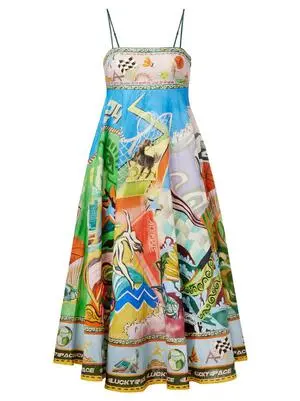ALEMAIS Lucky Pace Printed Linen Midi Dress