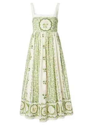 Agua Bendita Barbara Floral Cotton Midi Dress Green