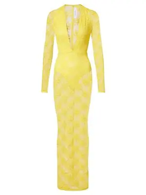 Alex Perry Sheer Lace Gown - Yellow