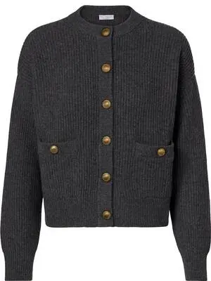 Brunello Cucinelli Wool, Cashmere, And Silk Cardigan - Grey