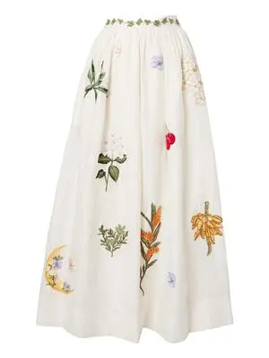 Agua Bendita Tangelo Embroidered Linen Maxi Skirt - Beige