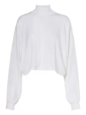 Alaïa Cropped Linen Turtleneck Sweater - White