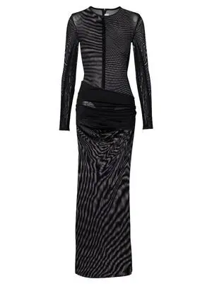 Alex Perry Ruched Sheer Mesh Gown - Black