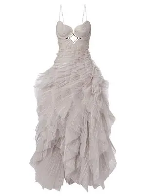MARIA LUCIA HOHAN Sureya Cutout Ruffled Tulle Gown - Silver