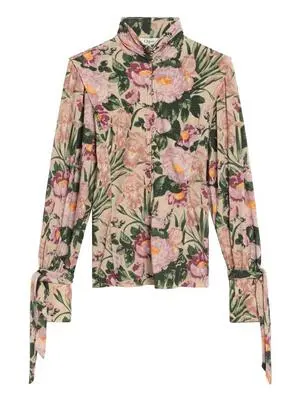 Chloé Floral Print Wool Jersey Turtleneck Sweater - Brown