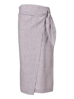 Brunello Cucinelli Striped Linen Wrap Skirt - Brown
