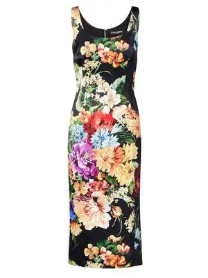 Dolce & Gabbana Floral Satin Midi Dress - Multicoloured
