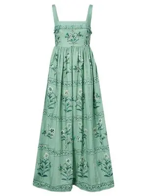 Agua Bendita Barbara Embroidered Linen Maxi Dress - Green