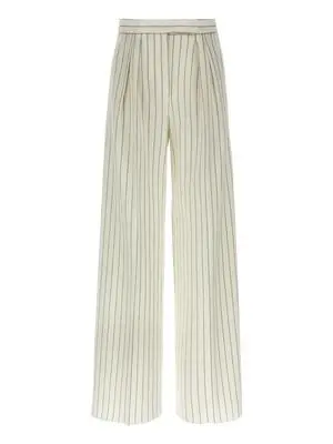 Max Mara Clarion Pinstriped Cotton And Linen-blend Pants - White