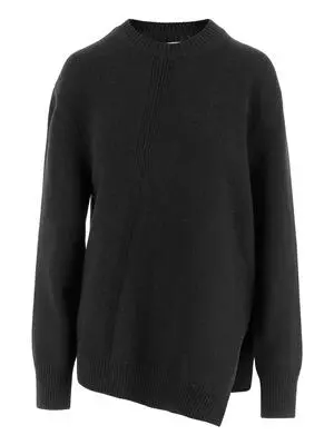 JIL SANDER Asymmetrical Wool Blend Sweater - Black
