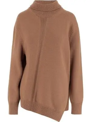 JIL SANDER Asymmetrical Wool Blend Sweater - Beige
