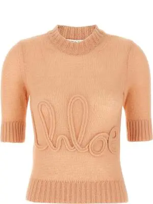 Chloé Logo Embroidery Sweater - Pink