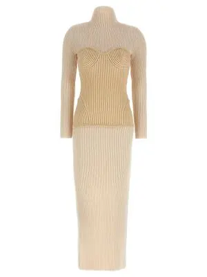 Jean Paul Gaultier Ribbed Corset Long Dress - White