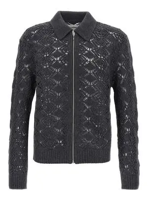 JIL SANDER Openwork Virgin Wool Cardigan - Gray