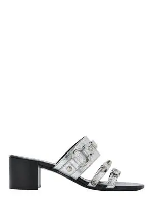 Balenciaga City Metallic Leather Sandals - Silver