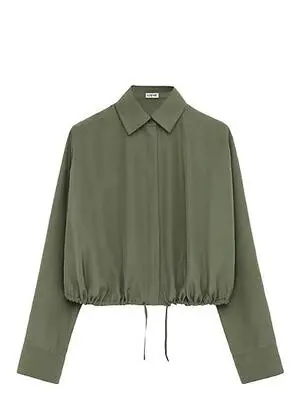 Loewe Balloon Drawstring-hem Silk-blend Shirt - Khaki Green