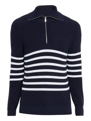 Brunello Cucinelli Cotton Ribbed Half-zip Sweater - Navy/white