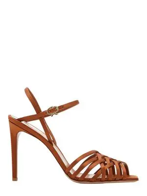 GIANVITO ROSSI Crepe Satin Stiletto Sandals - Brown