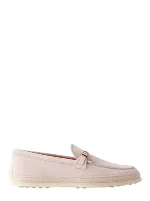 TOD'S Raffia-Trimmed Suede Loafers Blush
