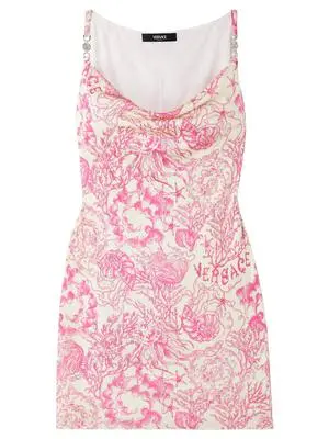 Versace Embellished Printed Silk-satin Mini Dress - Pink