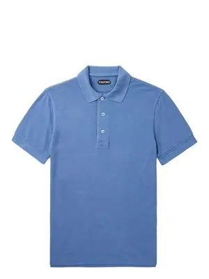 TOM FORD Slim-fit Lyocell And Cotton-blend Piqué Polo Shirt - Blue
