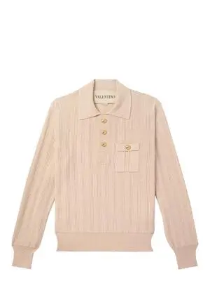 Valentino Garavani Ribbed Cotton Polo Shirt - Neutrals
