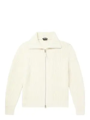 TOM FORD Slim-fit Ribbed Wool And Mohair-blend Zip-up Cardigan - Neutrals