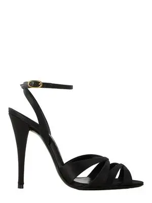 Saint Laurent Chandelle Leather-trimmed Satin Sandals - Black