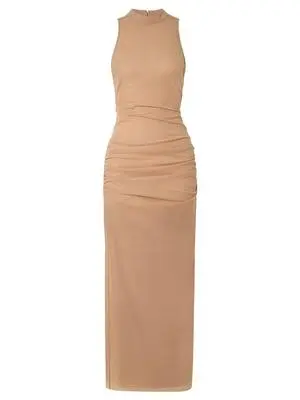 Sir The Label Ruby Open-Back Gathered Crepe Midi Dress Brown
