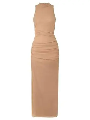 Sir The Label Ruby Open-Back Gathered Crepe Midi Dress Tan