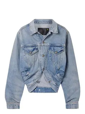 R13 Gathered Denim Trucker Jacket - Blue