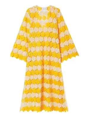 Miguelina Arelis Cotton Guipure Lace Kaftan - Yellow